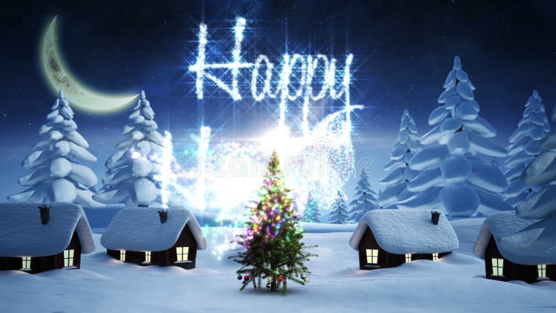 Magic Light Swirling Around Christmas Tree with Greeting Stock Video ...
