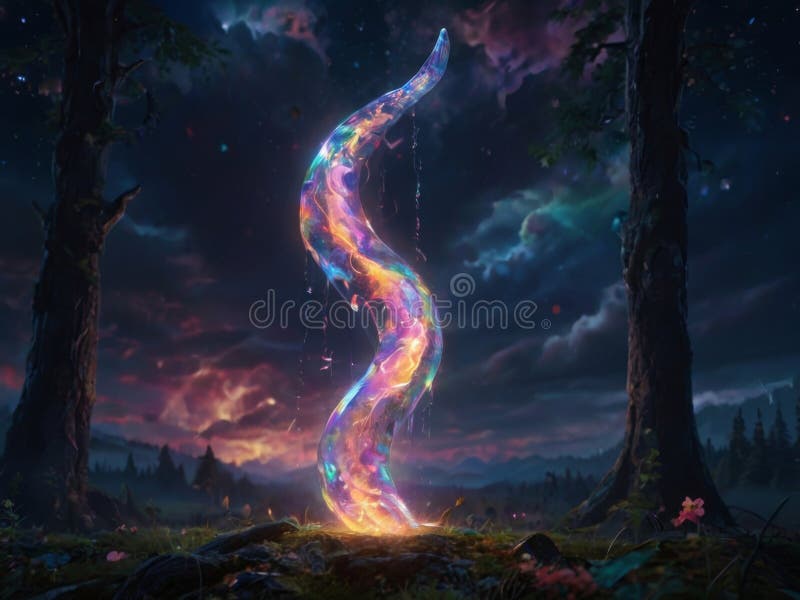 Magic Lightning in the Night Forest Stock Illustration - Illustration ...