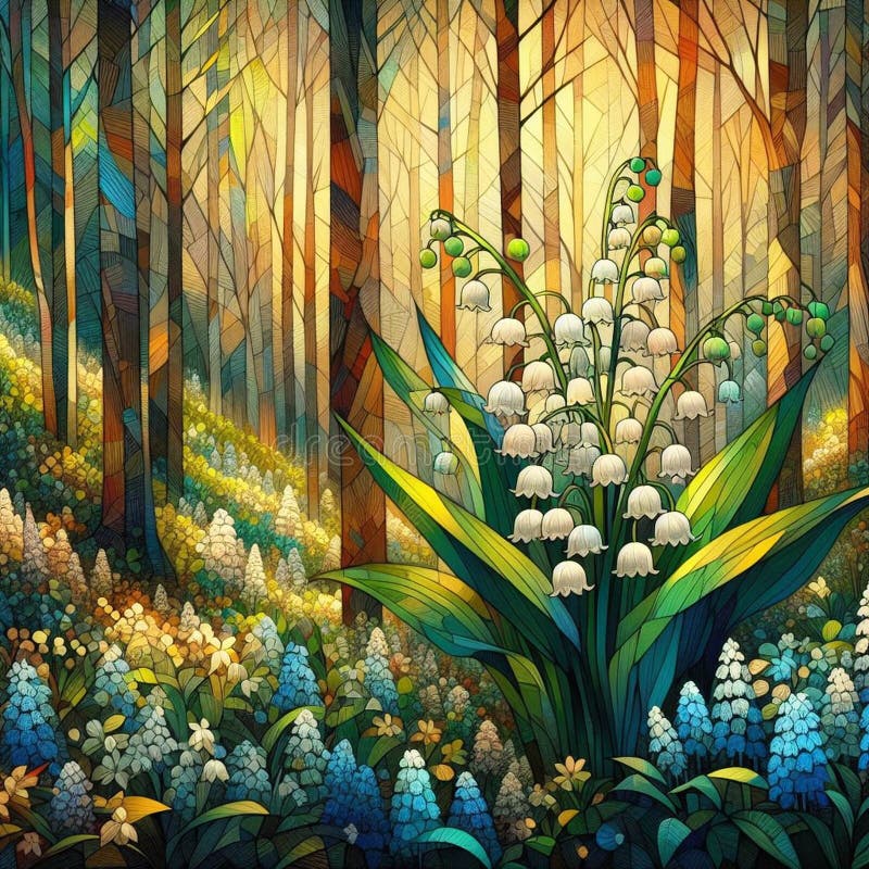 Magic Lilies of the Valley in the Spring Forest. Stock Illustration ...