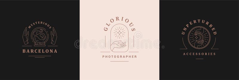 Magic Logos Emblems Design Templates Set with Mystic Moon and Female ...