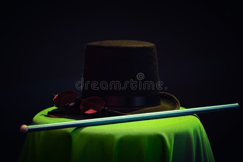 Magic, Magician Hat on Table Performance. Wand Stock Image - Image of ...