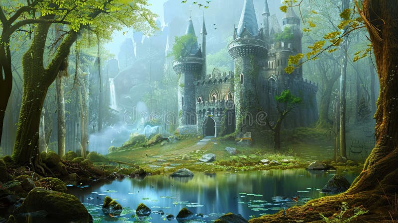 Magic and Majesty, Princess Castle in a Fairy Tale Forest. Generative ...