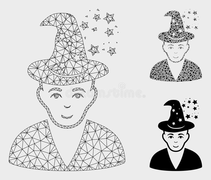 Magic Master Vector Mesh Wire Frame Model and Triangle Mosaic Icon ...