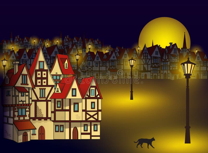 Magic medieval town stock vector. Illustration of neighbors - 54010268