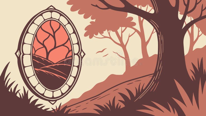 Magic Mirror Reflecting a Forest Sunset, Enchanting Scene, Vector ...