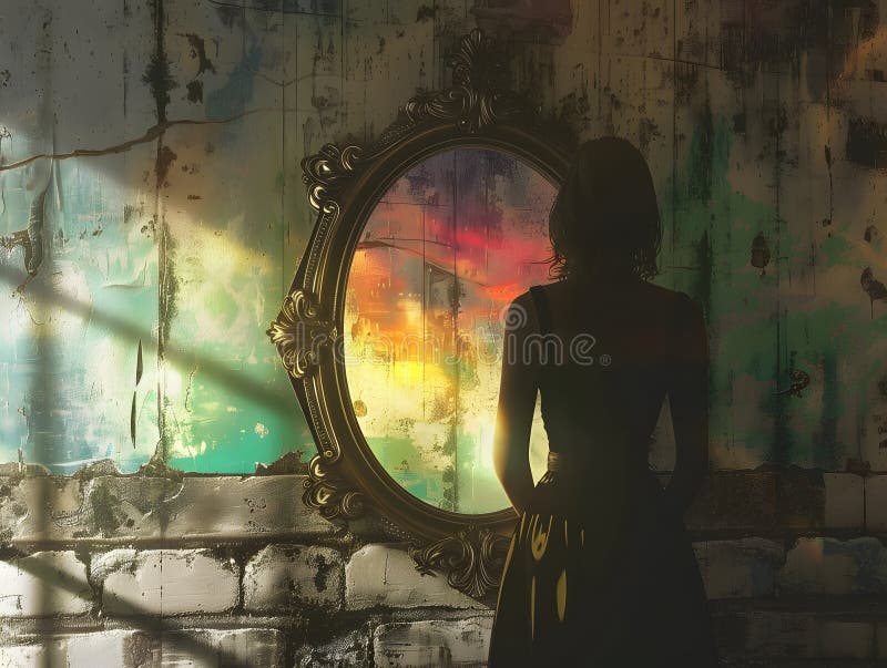 Magic Mirror Showing an Alternate Reality Stock Illustration ...