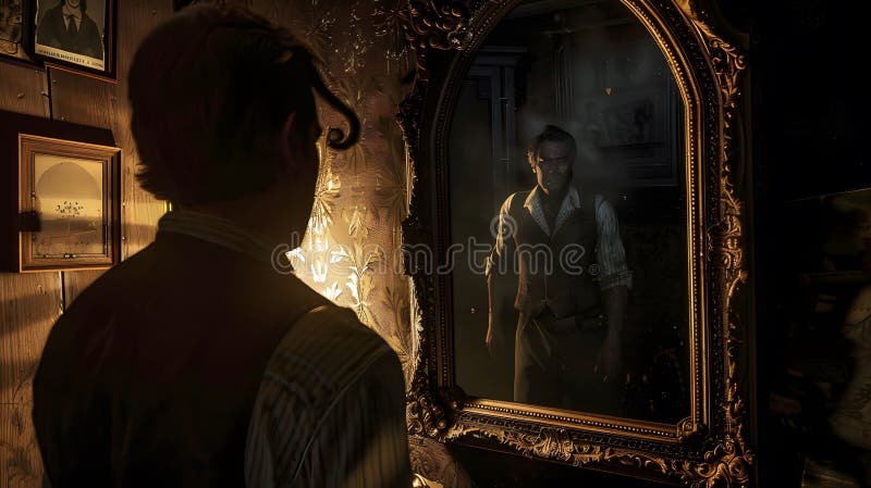 Magic Mirror Showing an Alternate Reality Stock Illustration ...