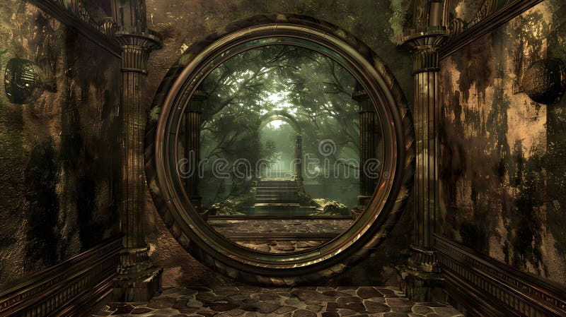 Magic Mirror Showing an Alternate Reality Stock Illustration ...