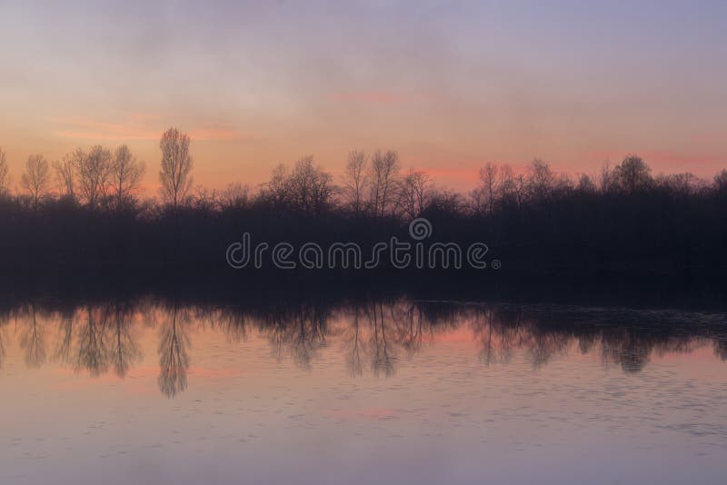 Magic Mist Over the River and the Forest Stock Image - Image of mirror ...