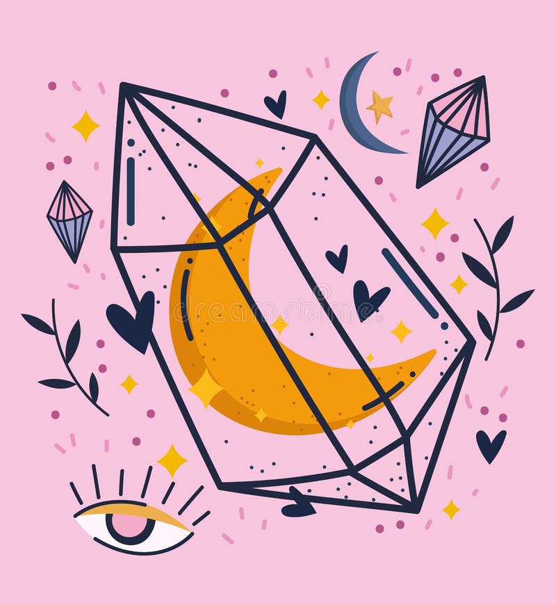 Magic Moon Inside Crystal Lucky Charm Fantasy Design Stock Vector ...