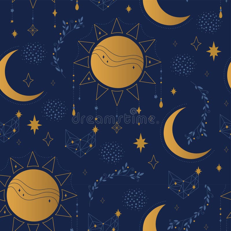 Magic Moon Pattern with Cosmic and Mystical Symbols. Stock Illustration ...
