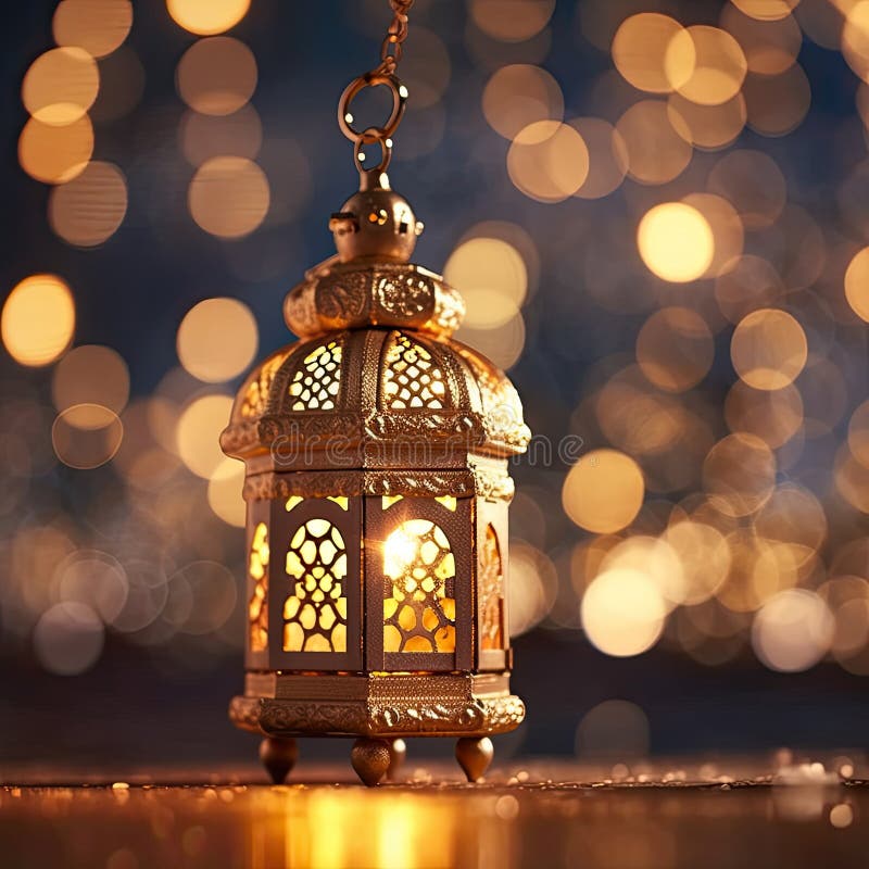 The Magic of a Moonlit Night with a Golden Lantern Stock Illustration ...