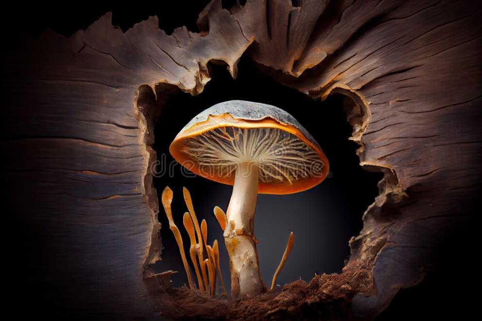 Magic Mushroom Growing from the Decaying Bark of a Tree Stock ...