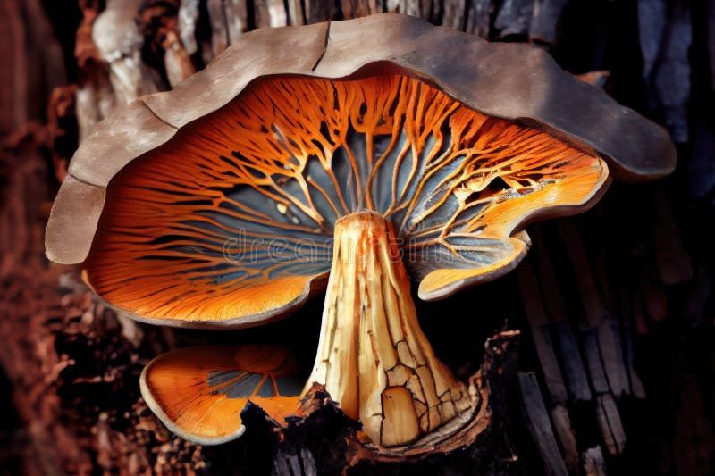 Magic Mushroom Growing from the Decaying Bark of a Tree Stock ...