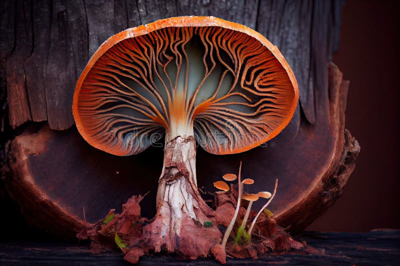 Magic Mushroom Growing from Decaying Tree Trunk Stock Image - Image of ...