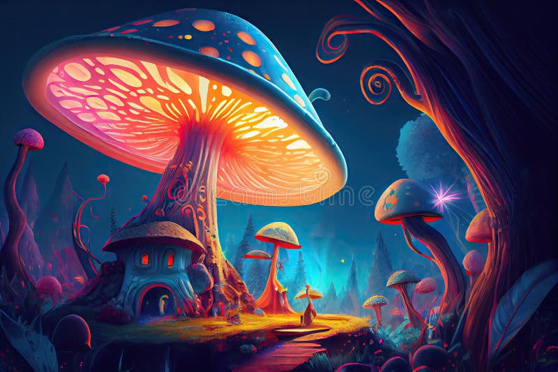 Magic Mushroom Trip, with Dreamlike Visuals and Colors Stock Photo ...