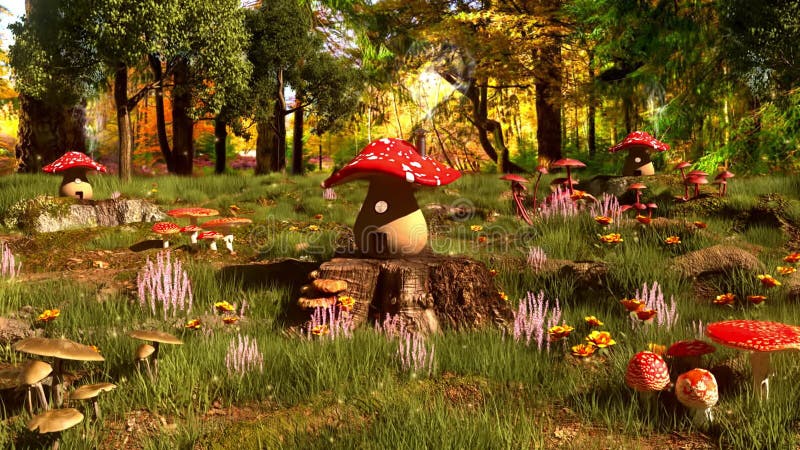 The Magic Mushrooms Forest by Day - Loop Landscape Motion Graphic Background Stock Footage ...