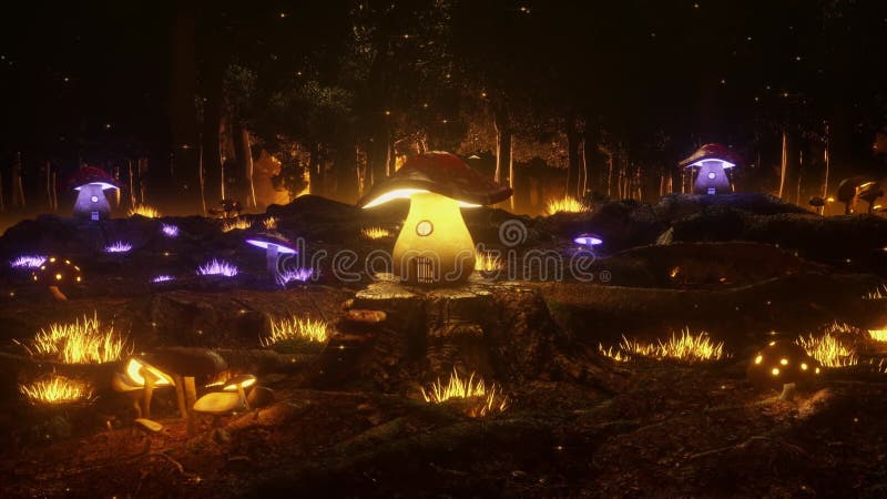 The Magic Mushrooms Forest by Night - Loop Landscape Motion Graphic Background Stock Footage ...