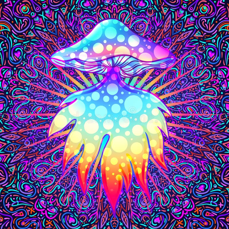 Magic Mushrooms. Psychedelic Hallucination. Vibrant Vector Illustration ...