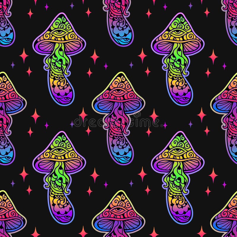 Magic Mushrooms. Psychedelic Pattern Stock Vector - Illustration of ...