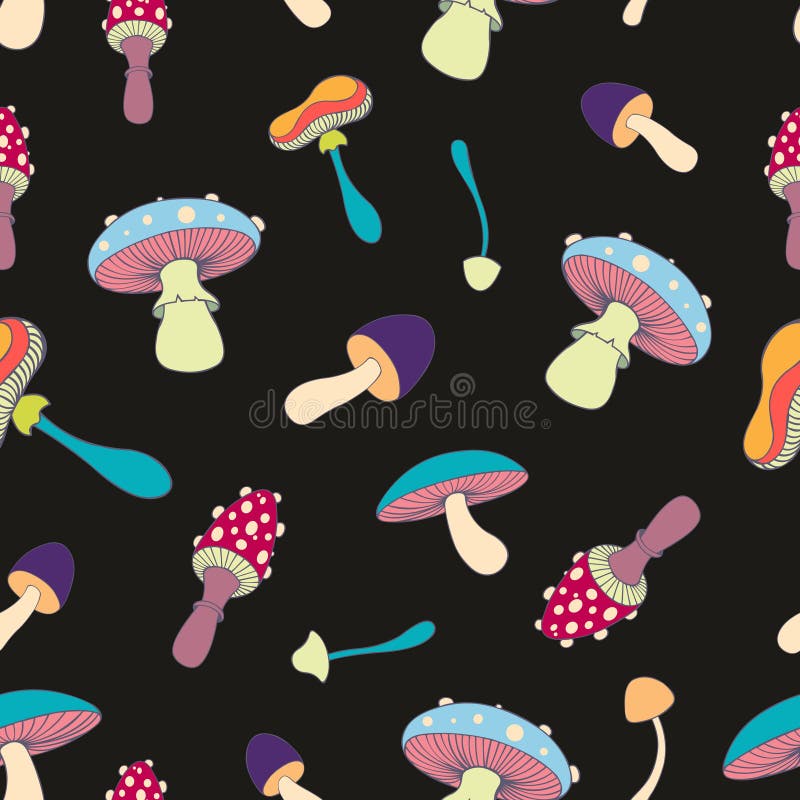 Mushrooms Seamless Pattern. Hand Drawn Sketch Forest Repeat Texture ...