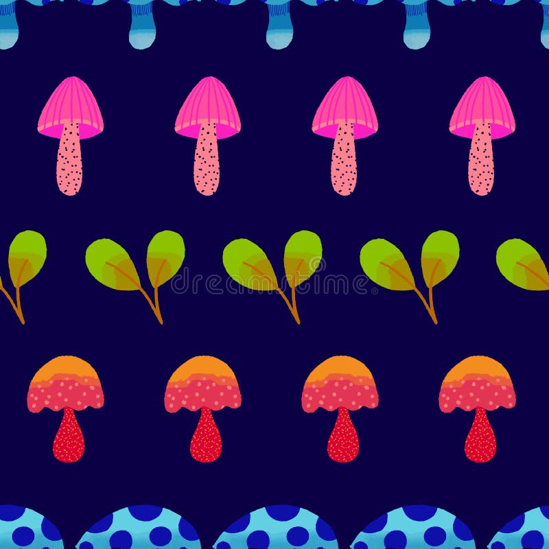 Magic Mushrooms Vector Repeat Pattern on Dark Blue Stock Vector ...