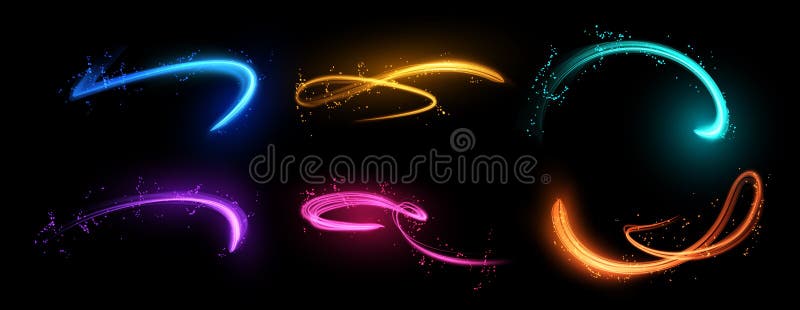Magic Neon Circles with Particles, 3D Set on Isolated Background. Stock ...