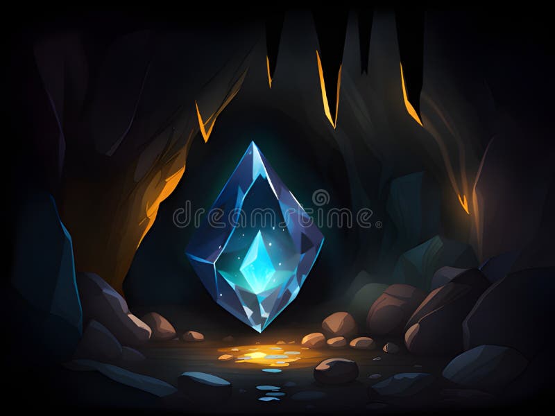 Magic Neon Glowing Magic Crystal in the Cave Stock Illustration ...