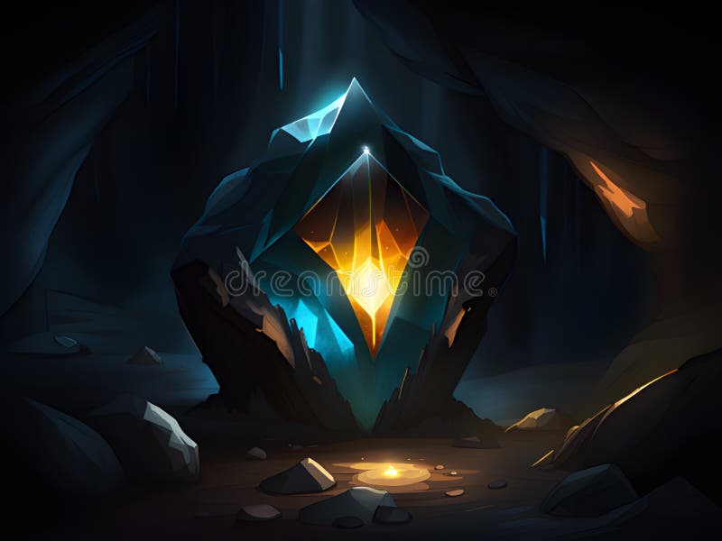 Magic Neon Glowing Magic Crystal in the Cave Stock Illustration ...