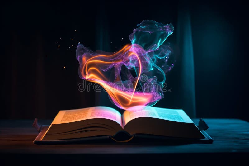 Magic Neon Lights Over Book. Generate Ai Stock Illustration ...