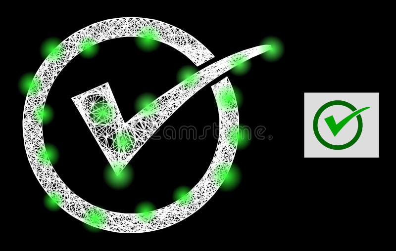 Magic Network Mesh Yes Tick Icon with Lightspots and White Mesh Stock ...