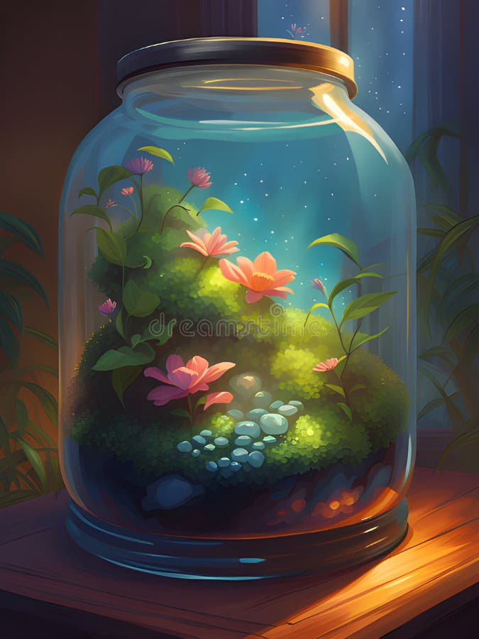 Magic Night in a Glass Vase with Water, Ai Generated Stock Illustration ...