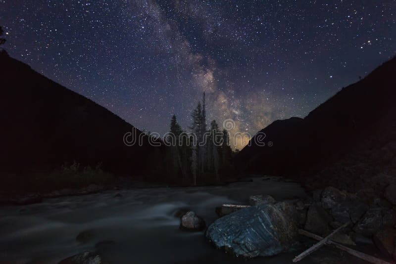 Magic Night Landscape with Mountains, River Stock Image - Image of ...