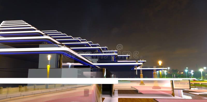 Magic Night Lights Reflected in a Glass Facade of the Newly Built Hotel ...