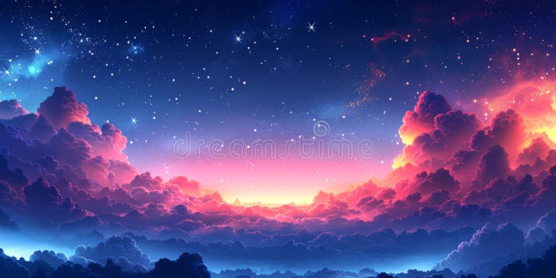 Magic Night Sky Background with Stars and Colorful Clouds Stock Image ...