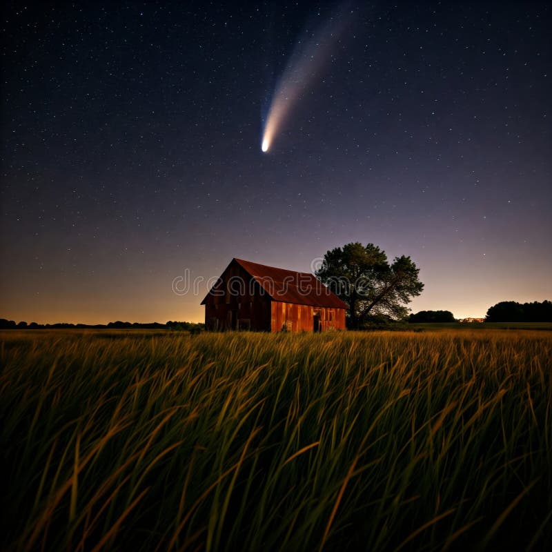 The Magic of the Night Sky Over a Farm Stock Illustration ...