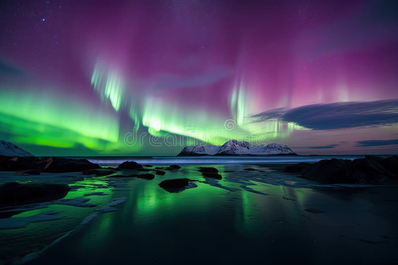 Magic Northern Lights with Starry Sky. Generative AI Stock Illustration ...