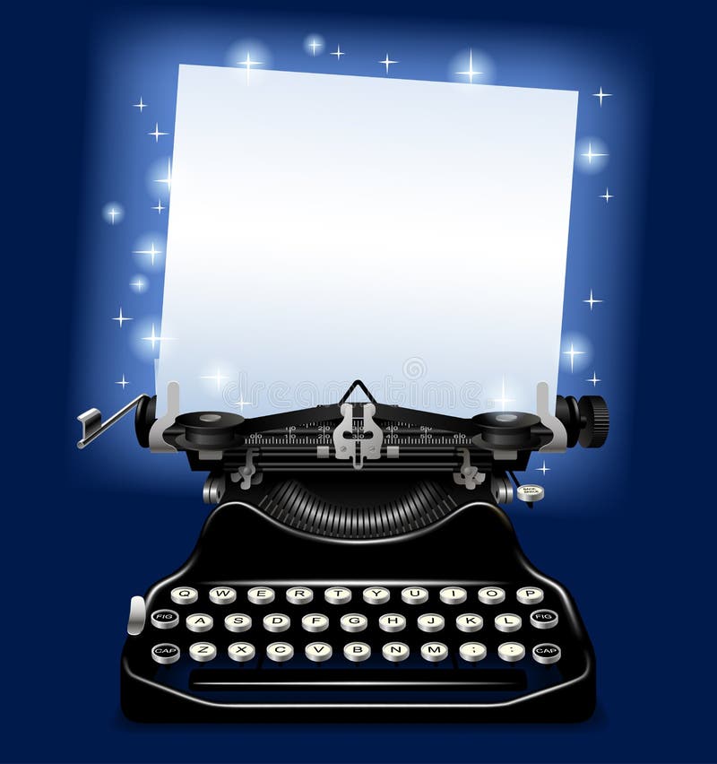 Magic Old Typewriter with a Paper in Blue Scintillant Light Stock ...