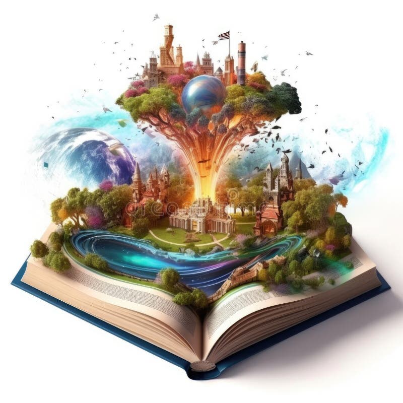 Magic Opened the Book, Covered with Grass, Trees and a Waterfall ...