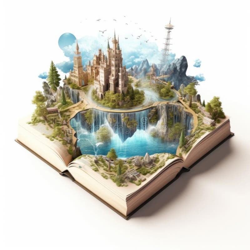 Magic Opened the Book. Fantastic World, Imaginary View. Book, Tree of ...