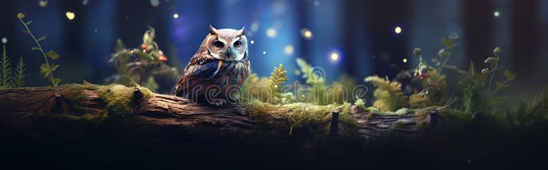 Magic Owl Forest Banner stock illustration. Illustration of header ...