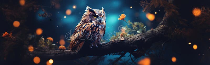 Magic Owl Forest Banner stock illustration. Illustration of bird ...