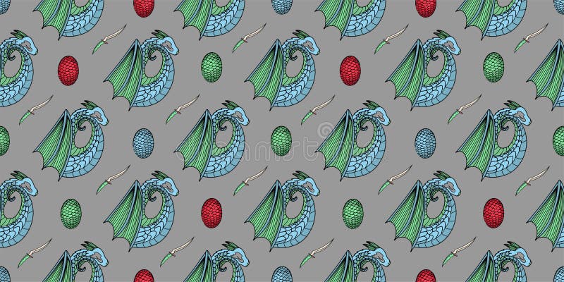 Magic Pattern with Dragons. Blue Dragon Stock Vector - Illustration of ...