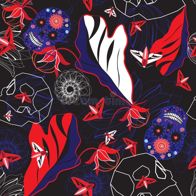 Magic Pattern with Moths and Skulls Stock Vector - Illustration of ...