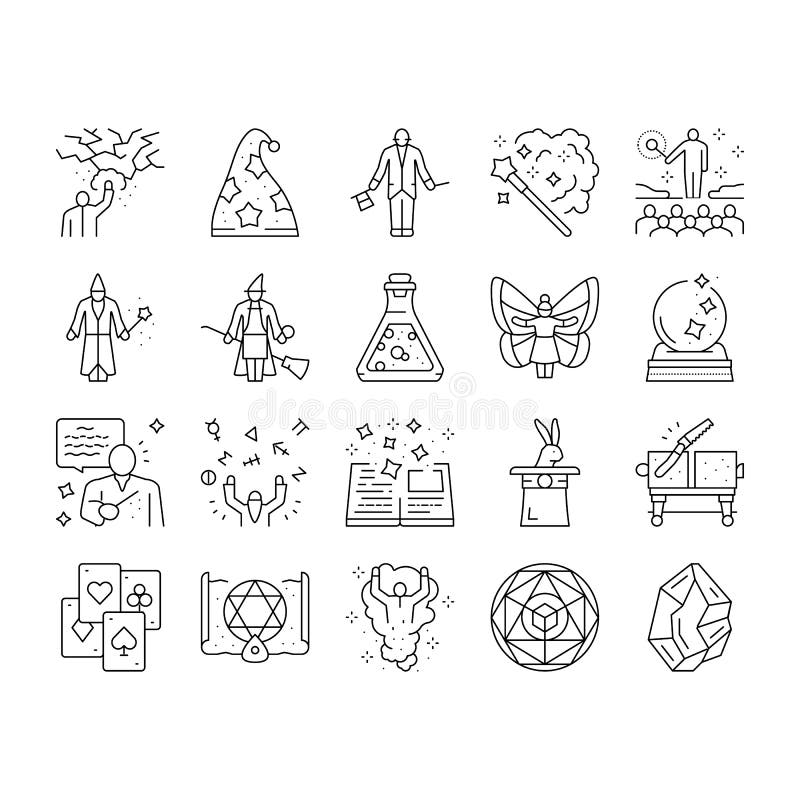 Magic Performing and Accessories Icons Set Vector Stock Vector ... Magic Performing and Accessories Icons Set Vector Stock Vector ...