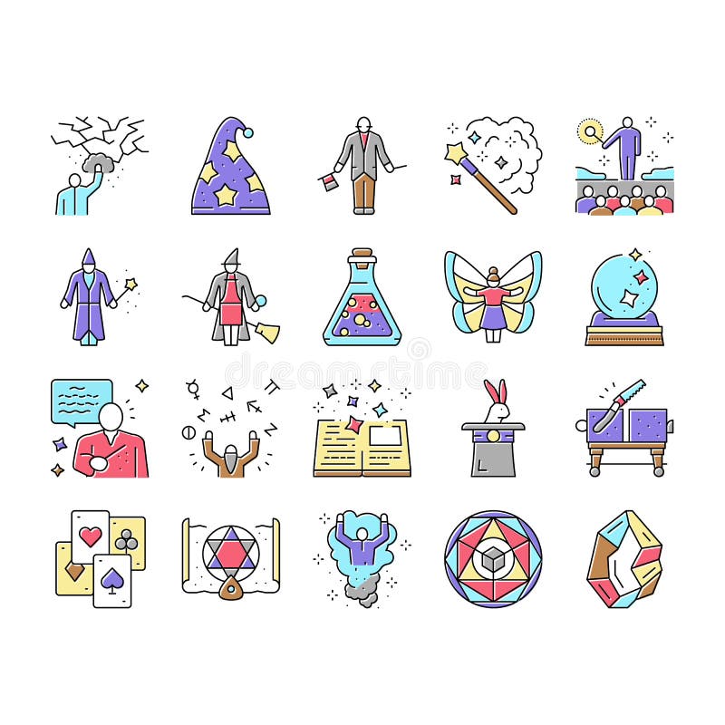 Magic Performing and Accessories Icons Set Vector Stock Vector ... Magic Performing and Accessories Icons Set Vector Stock Vector ...