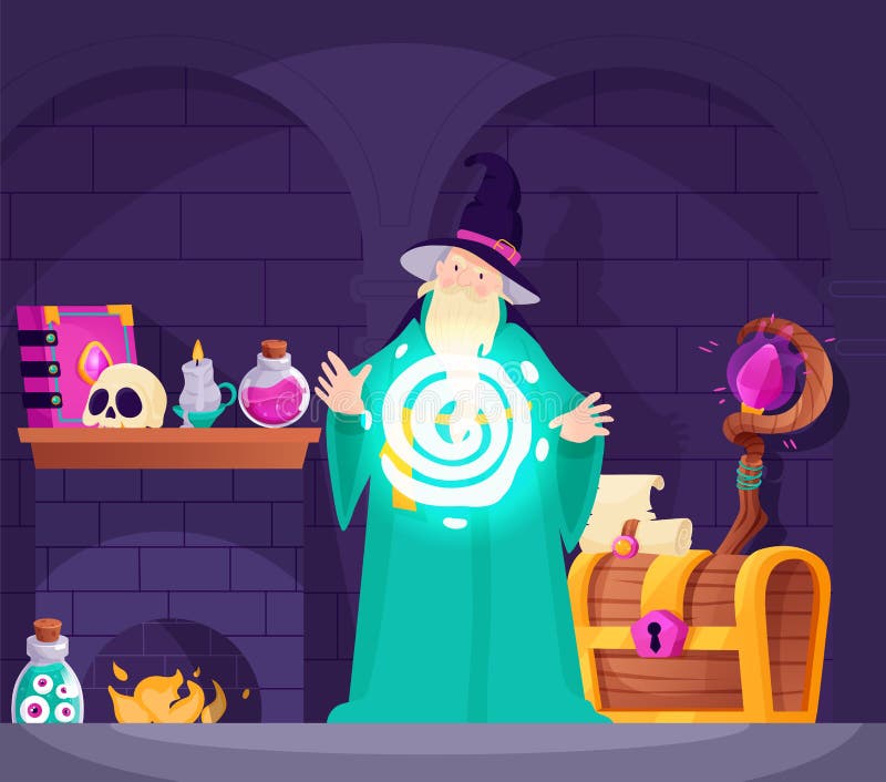 Magic Wizard Poster stock illustration. Illustration of mystic - 256223226