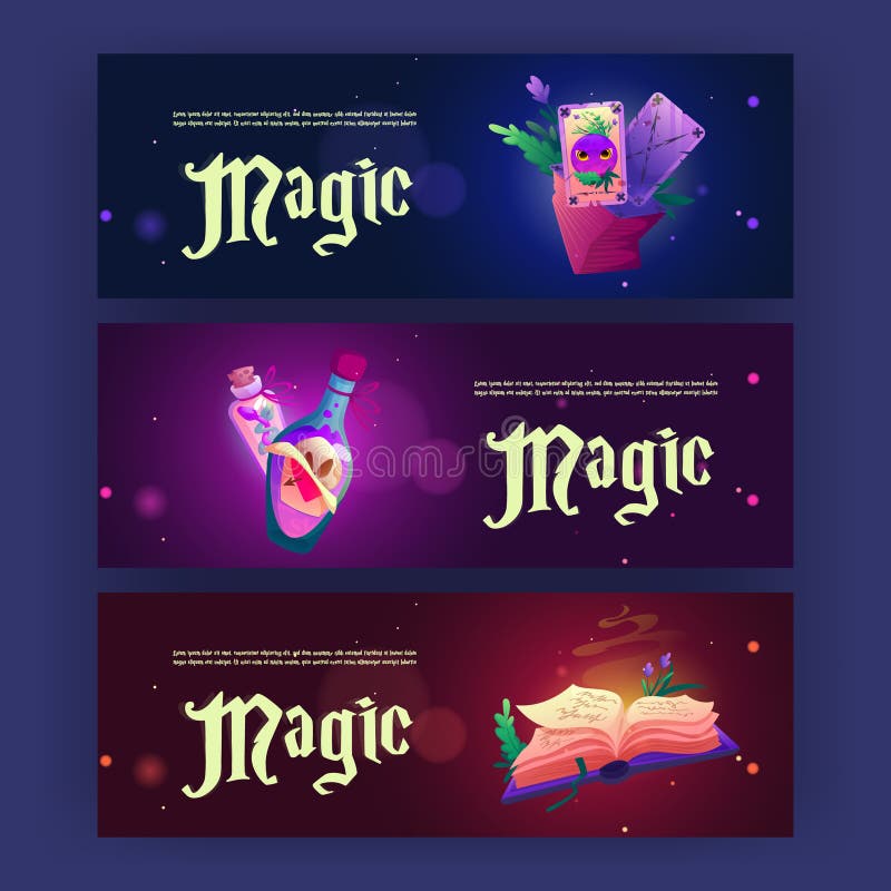 Magic Posters with Elixir, Cards and Book of Spell Stock Vector ...