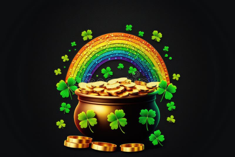 Magic Pot of Gold: Magical Treasure with Rainbow on a Dark Background ...