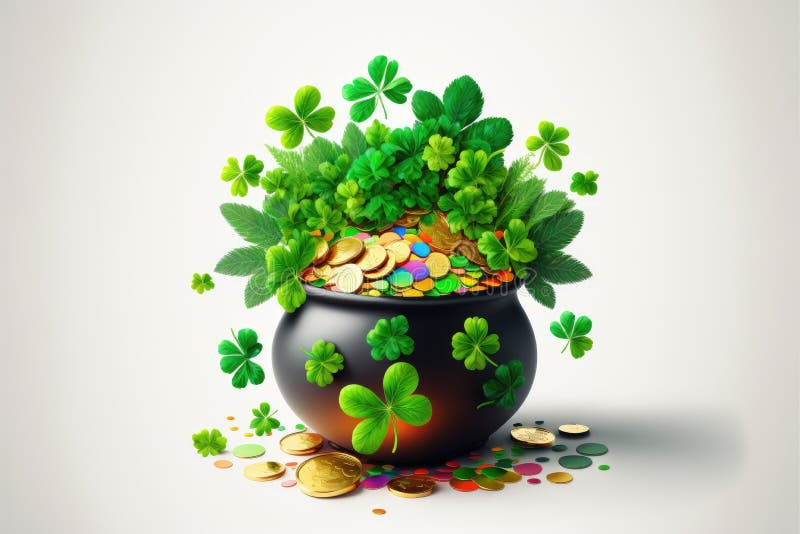 Magic Pot of Gold: Magical Treasure with Rainbow. Generative AI Stock ...